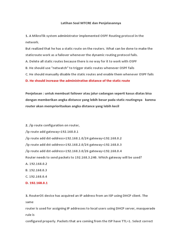 Latihan Soal MTCRE Dan Penjelasannya | PDF | Router (Computing) | Ip Address