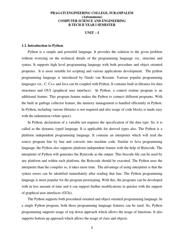 Unit - I: Pragati Engineering College, Surampalem (Autonomous) Computer ...