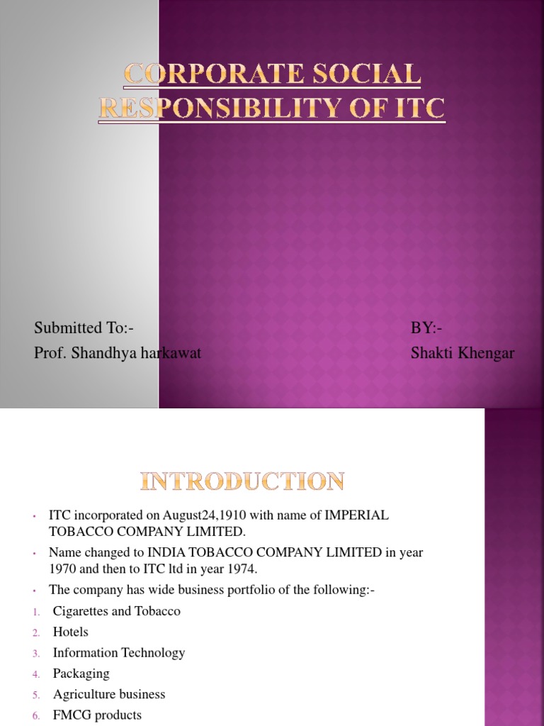 ITC Limited: Corporate Social Responsibility Overview | PDF | Corporate ...