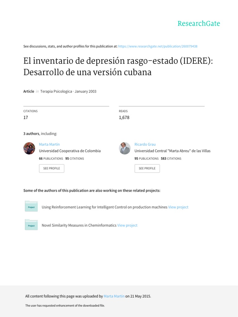 Inventario Idere | PDF | Ansiedad | Depresión (estado de ánimo)