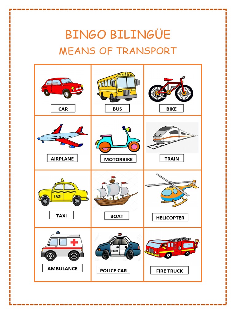 Bingo Bilingüe: Means of Transport | PDF | Land Vehicles | Service ...