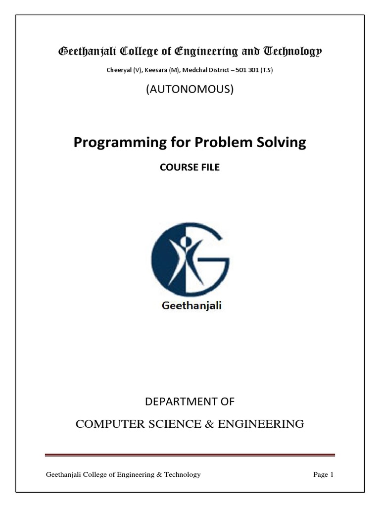 Pps I Sem Course File 2018 19updated Pdf C Programming Language Pointer Computer