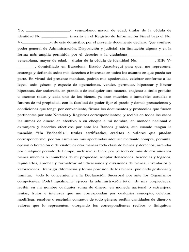 Poder General de Disposicion y Administracion (Modelo) | PDF | Hipoteca Comercial | Finanzas y ...