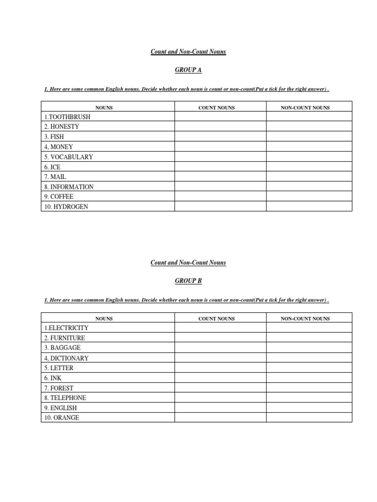 English Nouns: Count vs Non-Count | PDF | Language Arts & Discipline
