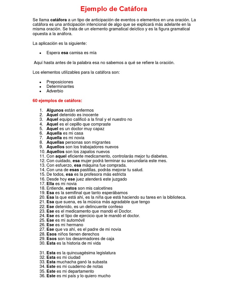 Ejemplo de Catáfora | PDF | Verbo | Asunto (gramática)