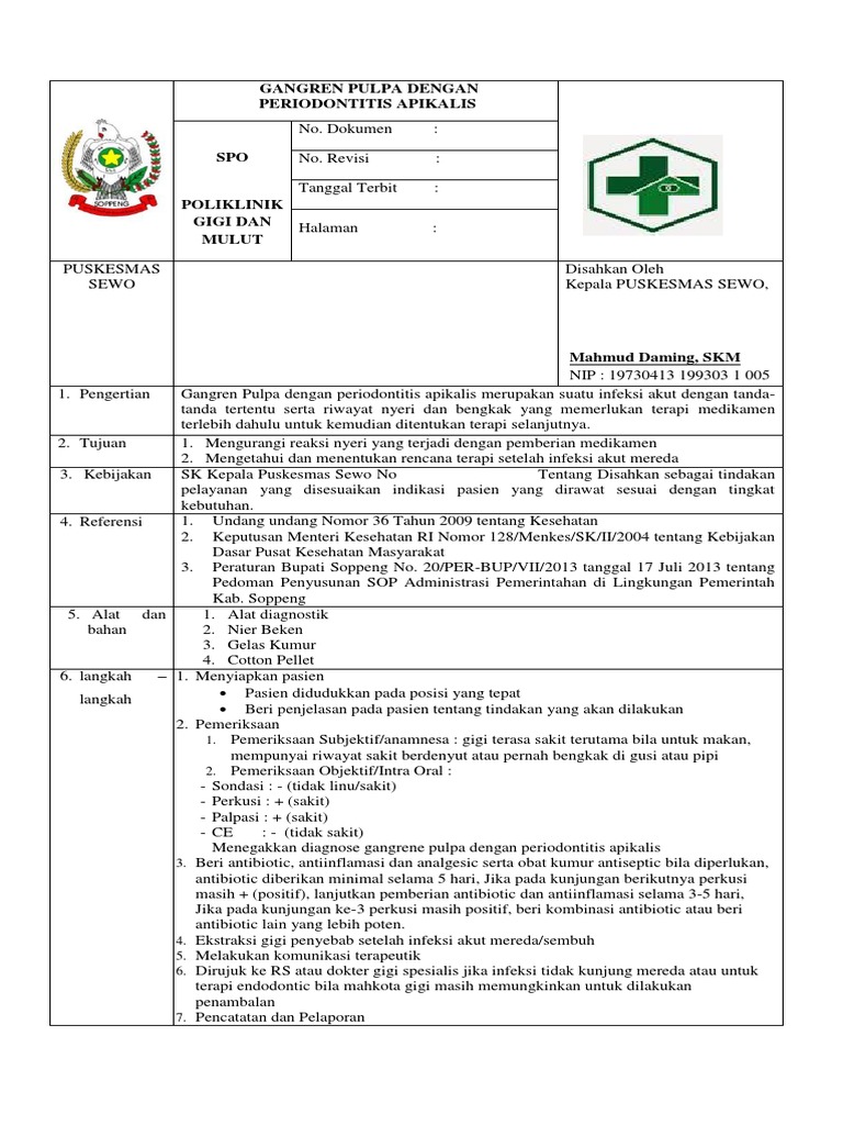 Sop Gangren Pulpa Dengan Periodontitis Apikalis-2 | PDF