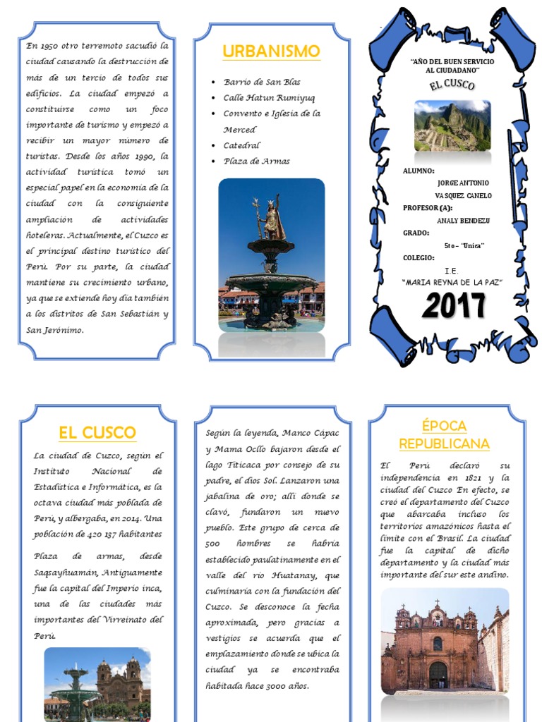 Triptico El Cusco | PDF | América del Sur | America latina