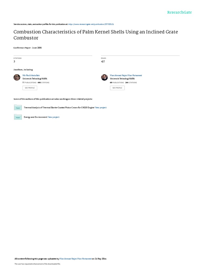 Combustion Characteristics of Palm Kernel Shells Using An Inclined Grate Combustor | PDF ...