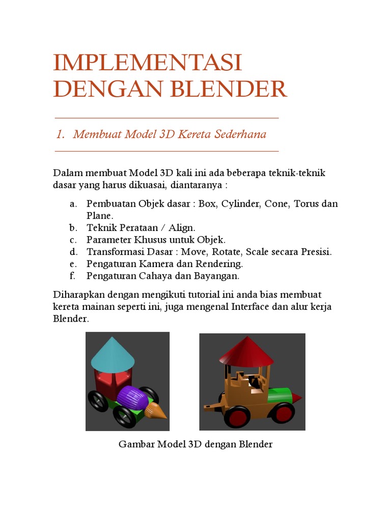 Tutorial Blender: Model 3D Kereta Sederhana | PDF