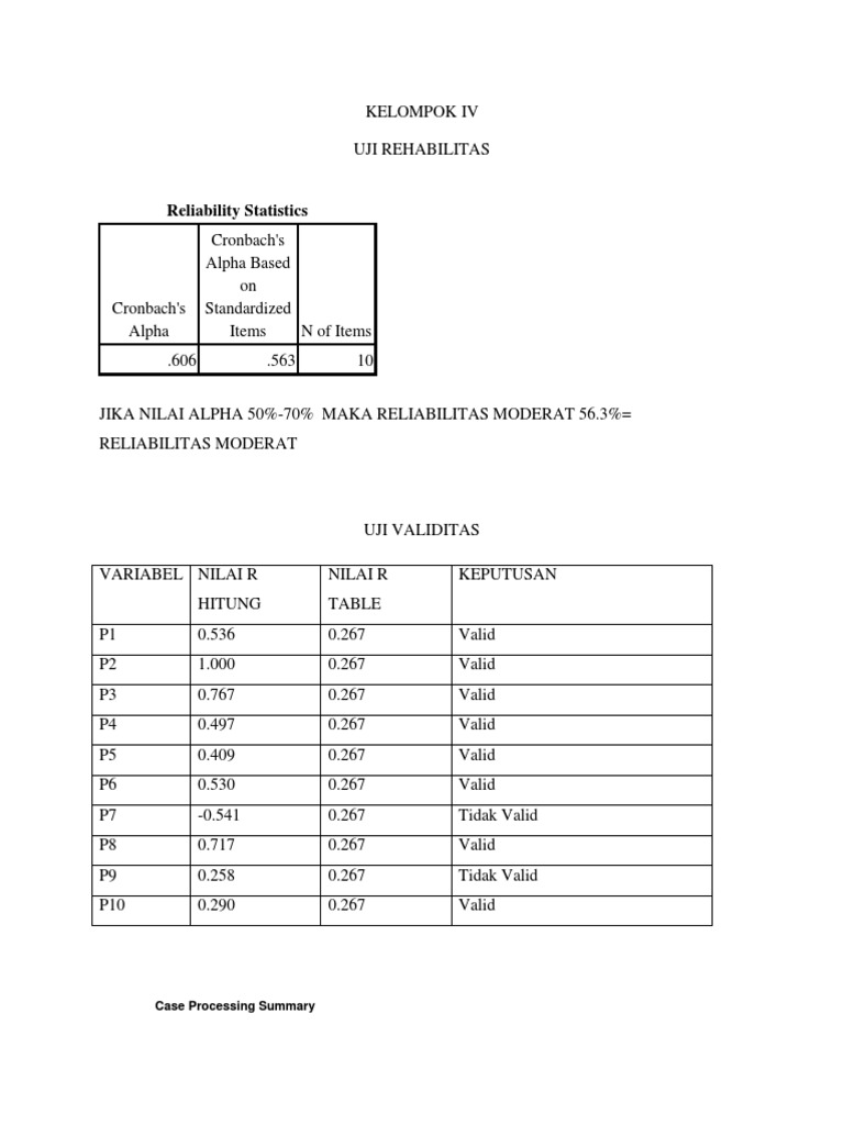 Reliability Statistics: Case Processing Summary | PDF | Correlation And Dependence | Statistical ...