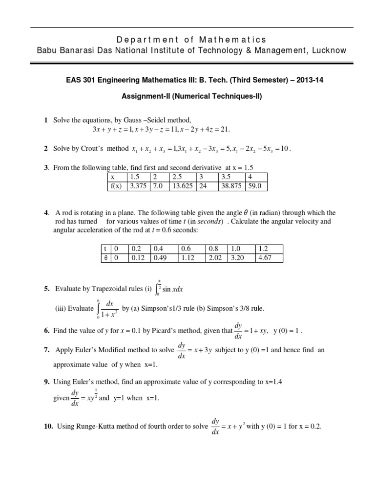 Department of Mathematics: Babu Banarasi Das National Institute of ...