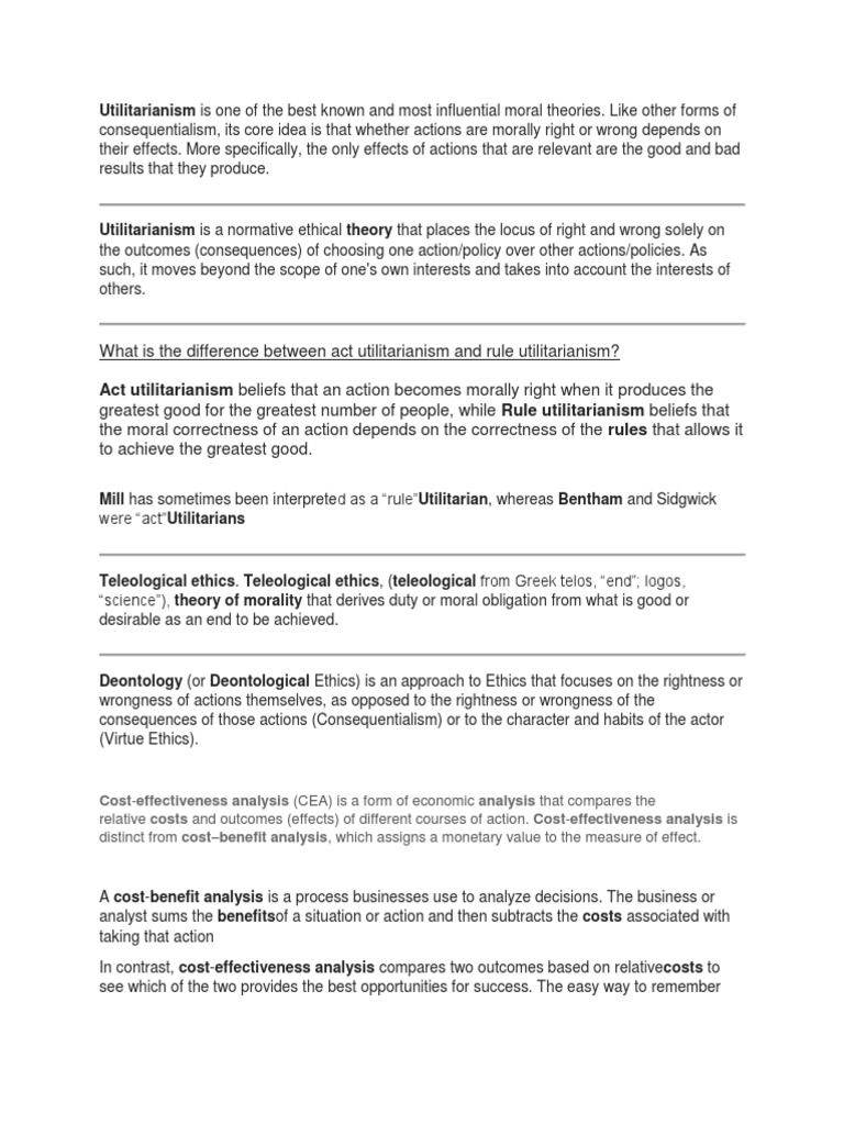 Exploring Utilitarianism, Consequentialism, Deontology, Cost-Benefit ...