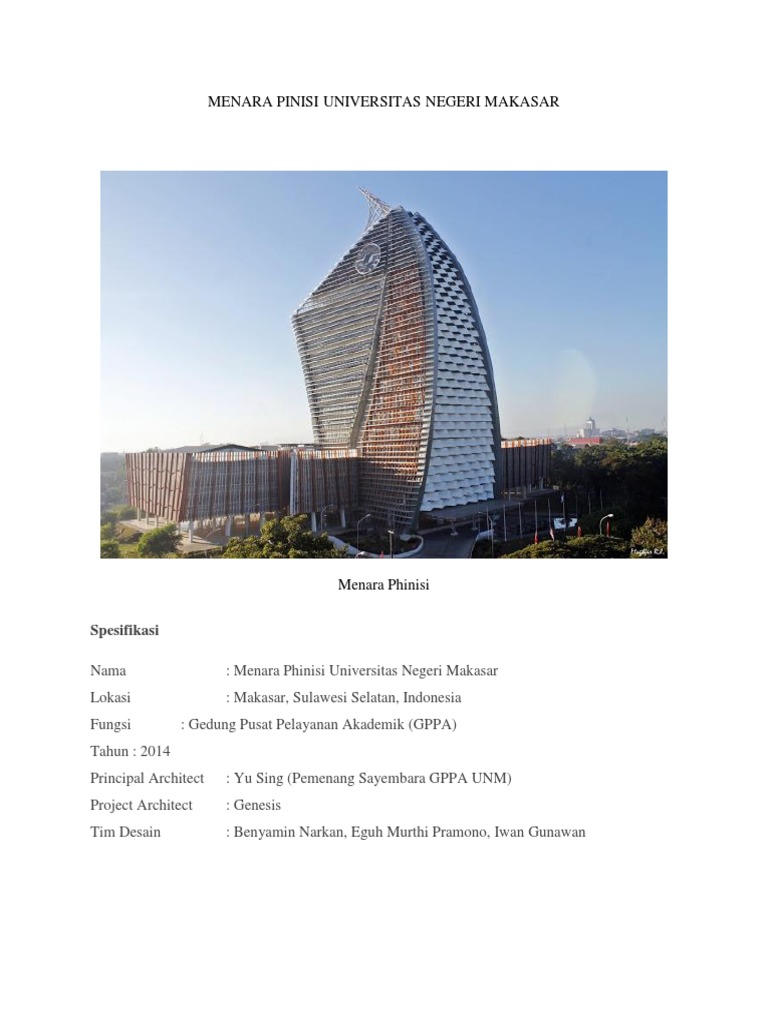 Menara Phinisi UNM: Arsitektur Futuristik | PDF