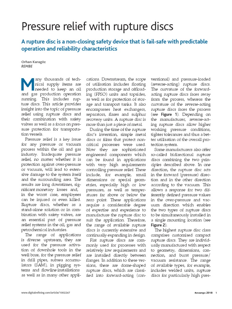 Pressure Relief With Rupture Discs | PDF | Valve | Gas Technologies