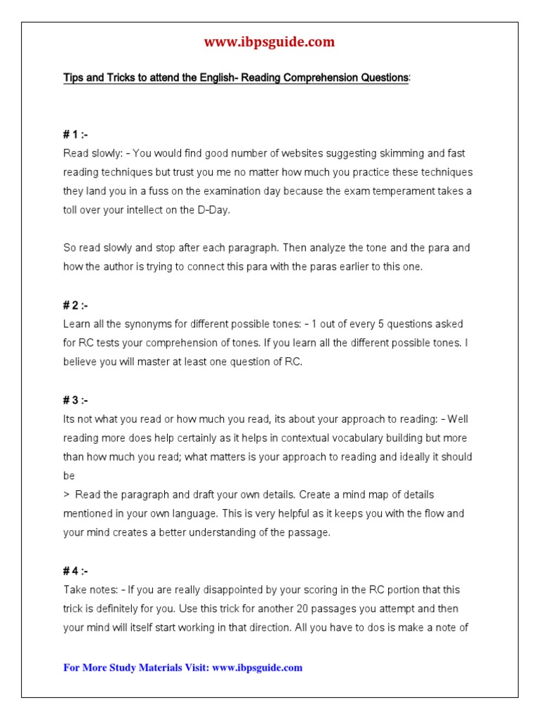 Trick and Tips For Reading Comprehension PDF | PDF | Reading ...