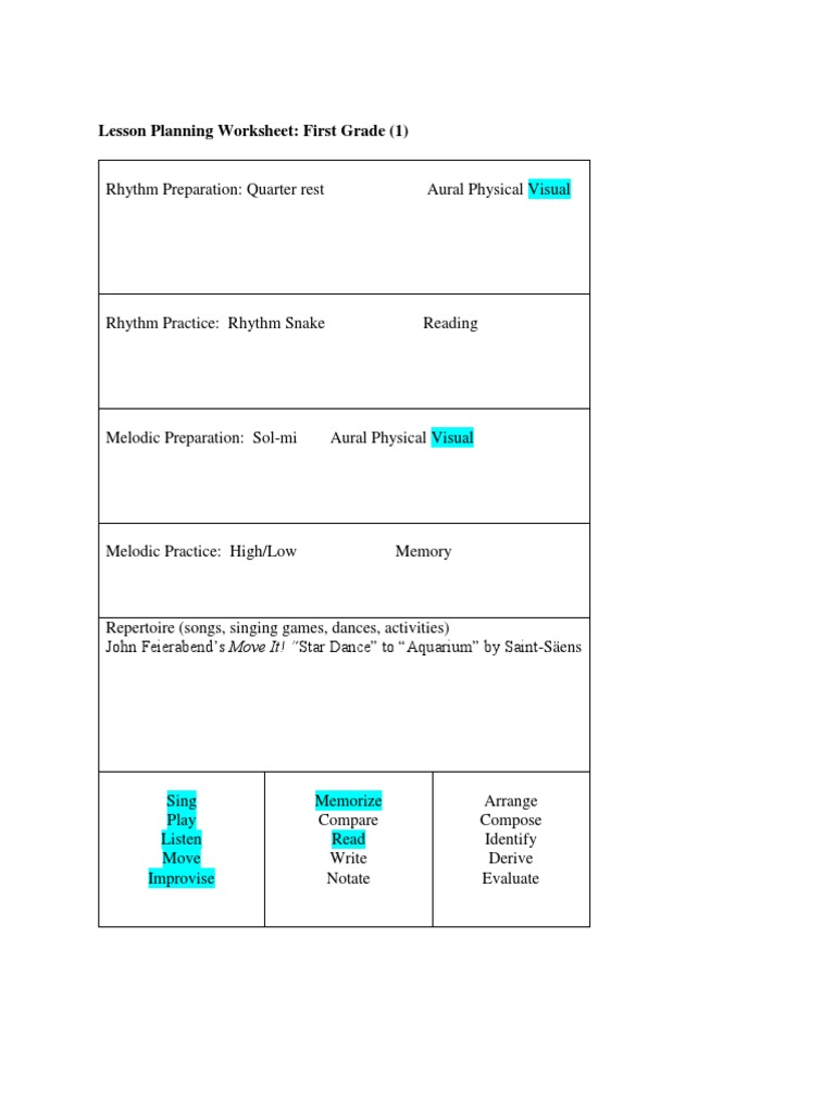 First Grade Music Lesson Plan 1: Introducing Quarter Rests, Sol-Mi ...