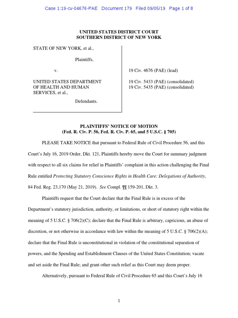 NY Motion For Summary Judgment | PDF | Summary Judgment | Federal Rules ...