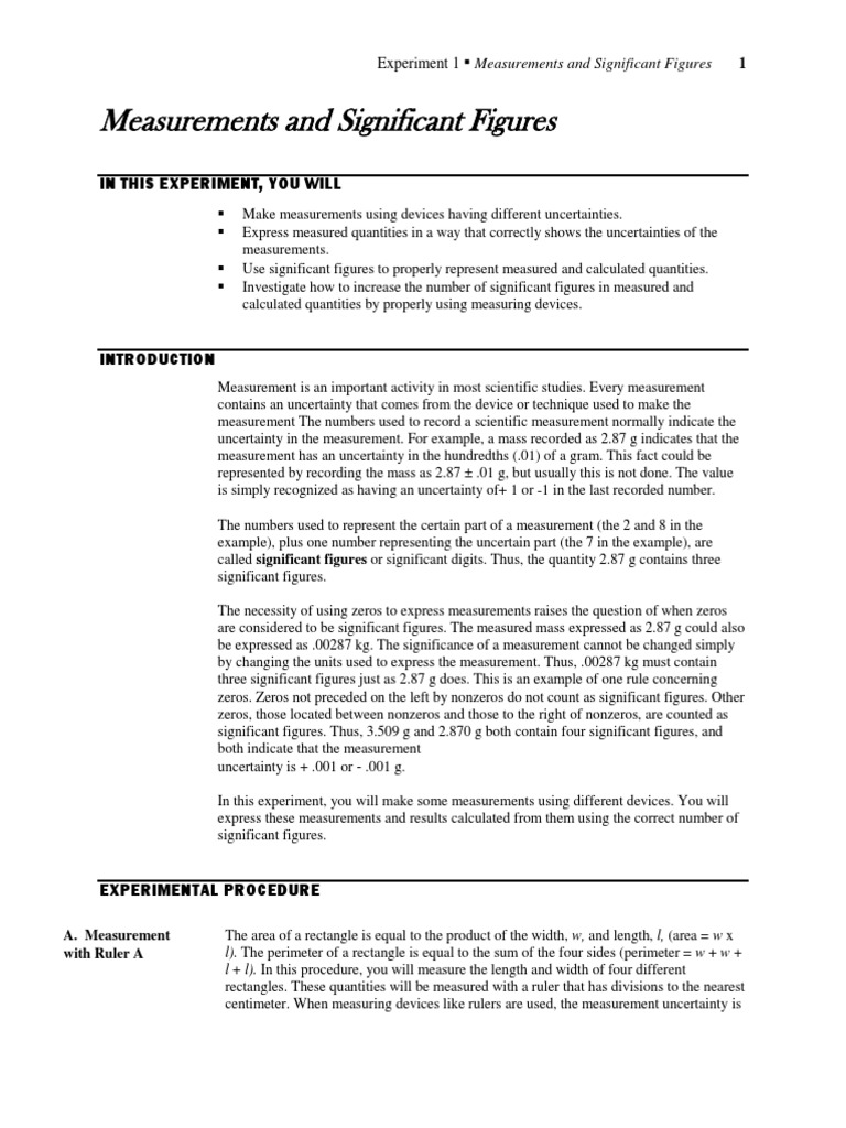 Measurements and Significant Figures Experiment | PDF | Significant ...