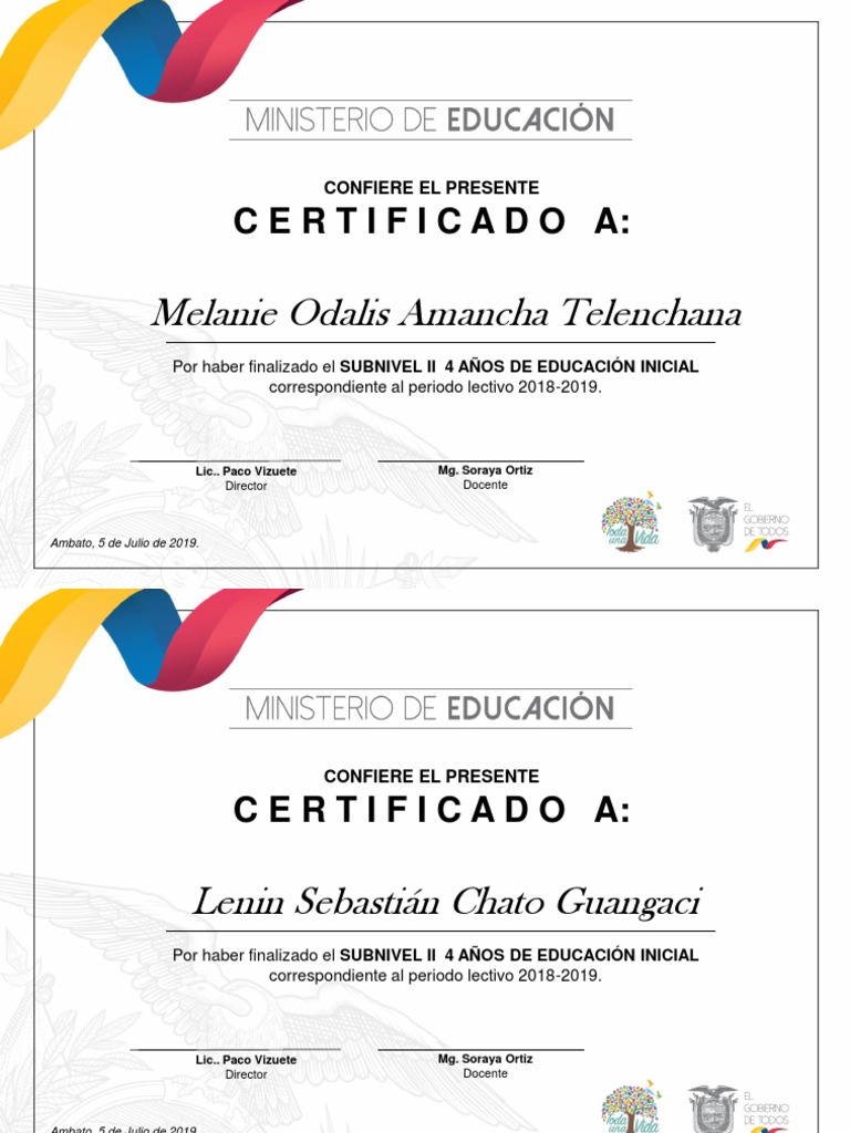 Certificado Fin de Ano Educacion Inicial | PDF