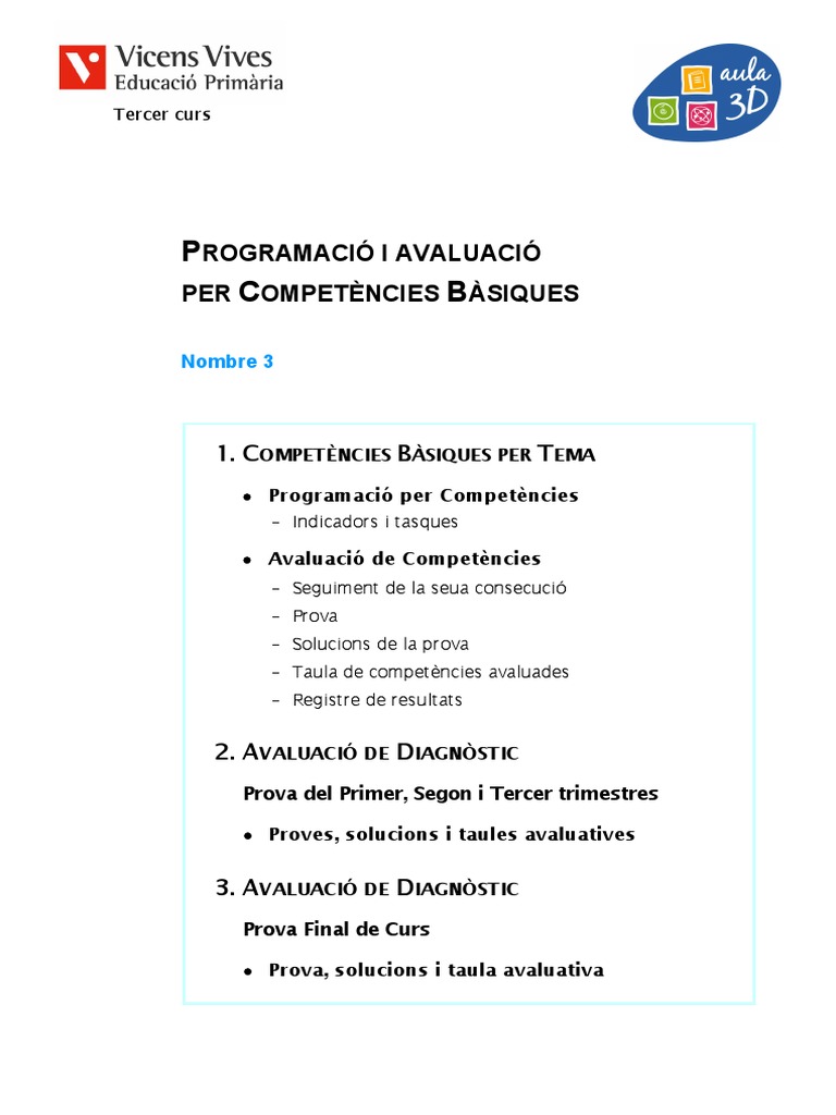 PROGRAMACIÓ I AVALUACIÓ 3 Primaria Vivens Vives | PDF