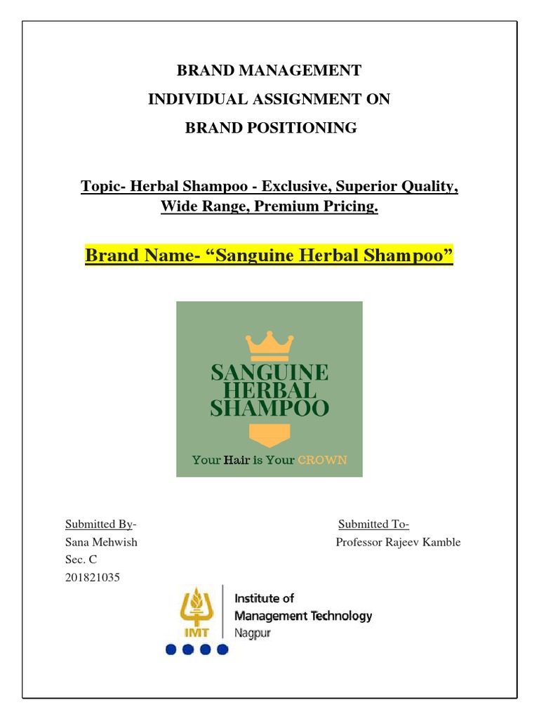 Brand Name-"Sanguine Herbal Shampoo": Brand Management Individual ...