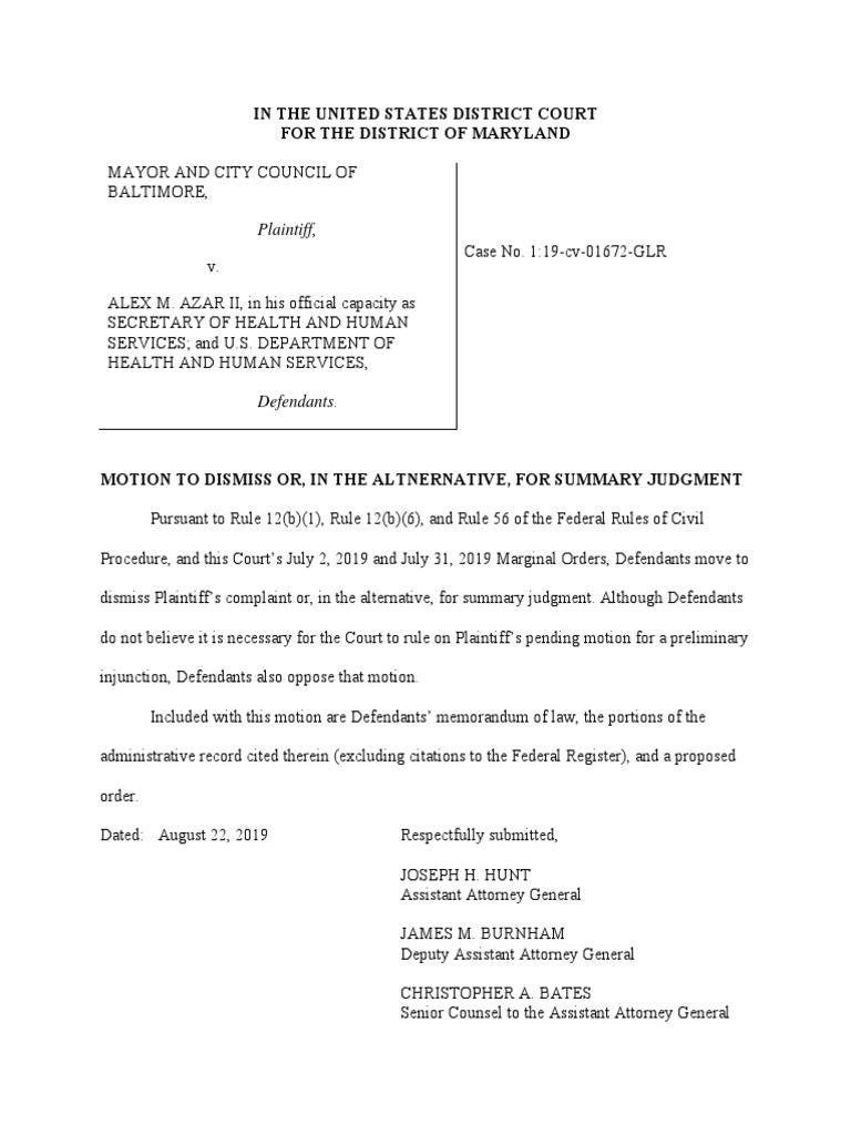 Motion For Summary Judgment | PDF | United States Department Of Health ...