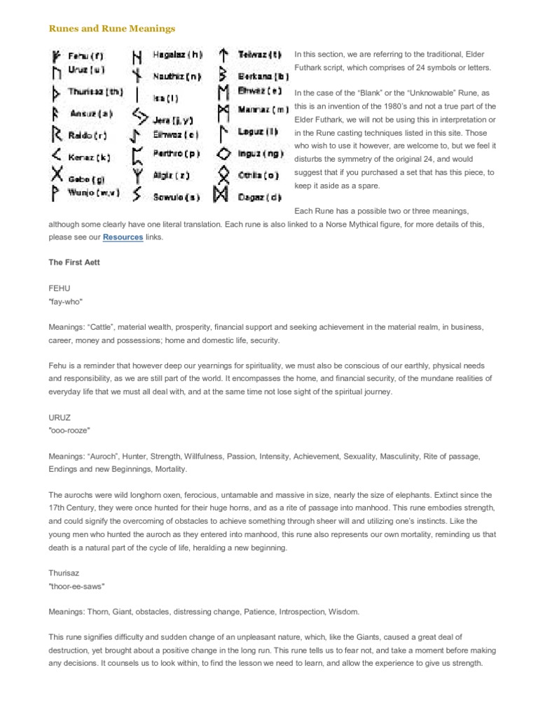 Runes Meanings and Interpretations Chart | PDF | Runes