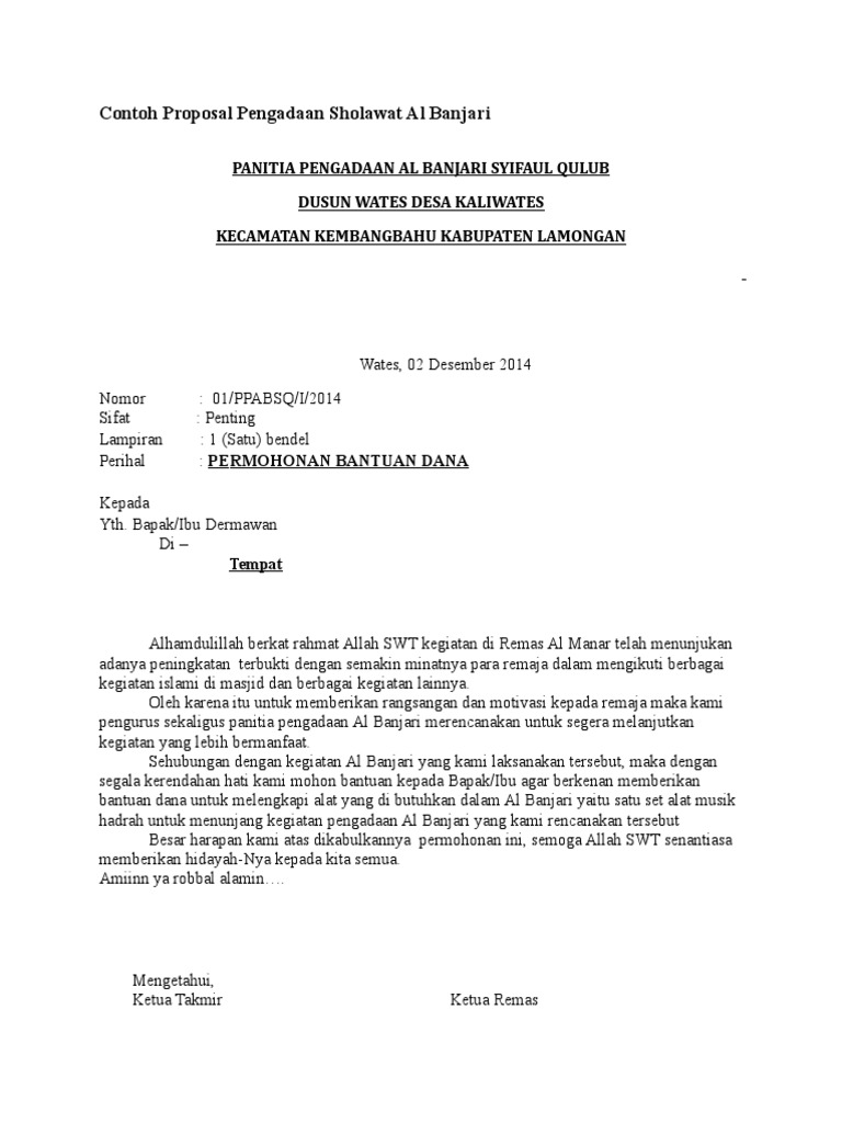 Contoh Proposal Pengadaan Sholawat Al Banjari | PDF