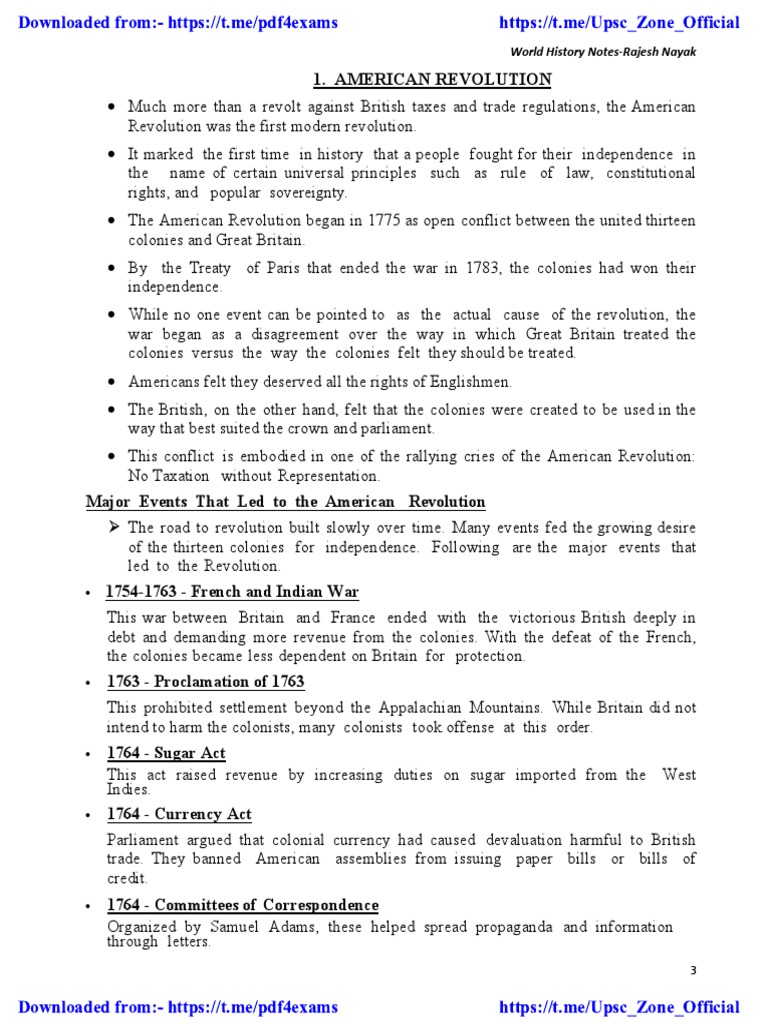 American Revolution: World History Notes-Rajesh Nayak | PDF | American ...