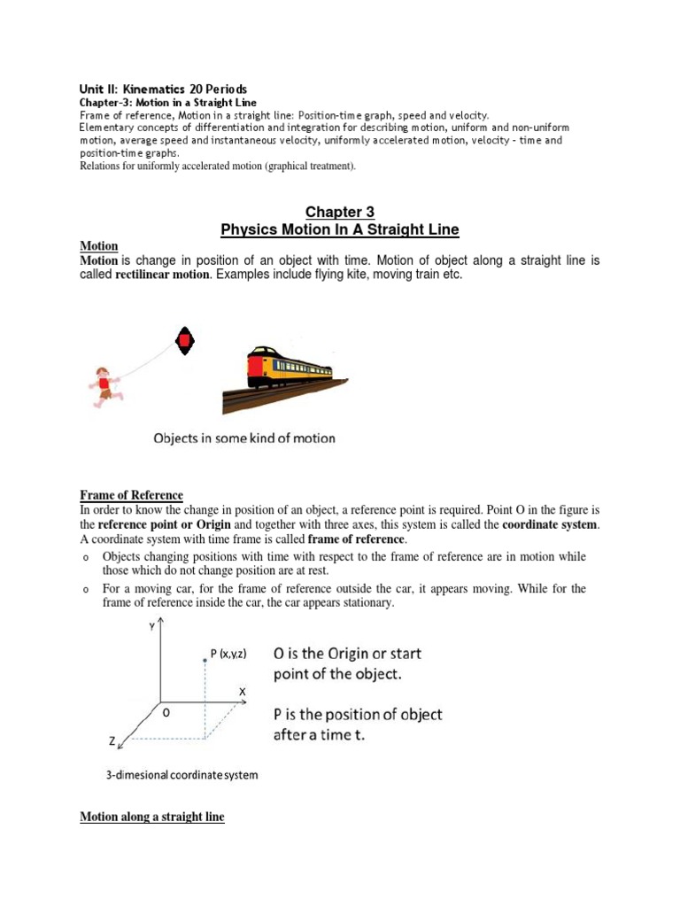 CH - 3 Physics Motion in A Straight Line | PDF | Velocity | Acceleration