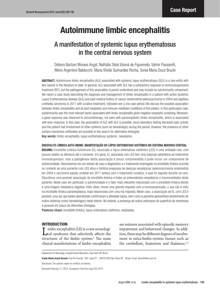 Autoimmune Limbic Encephalitis in SLE Patient | PDF | Systemic Lupus ...