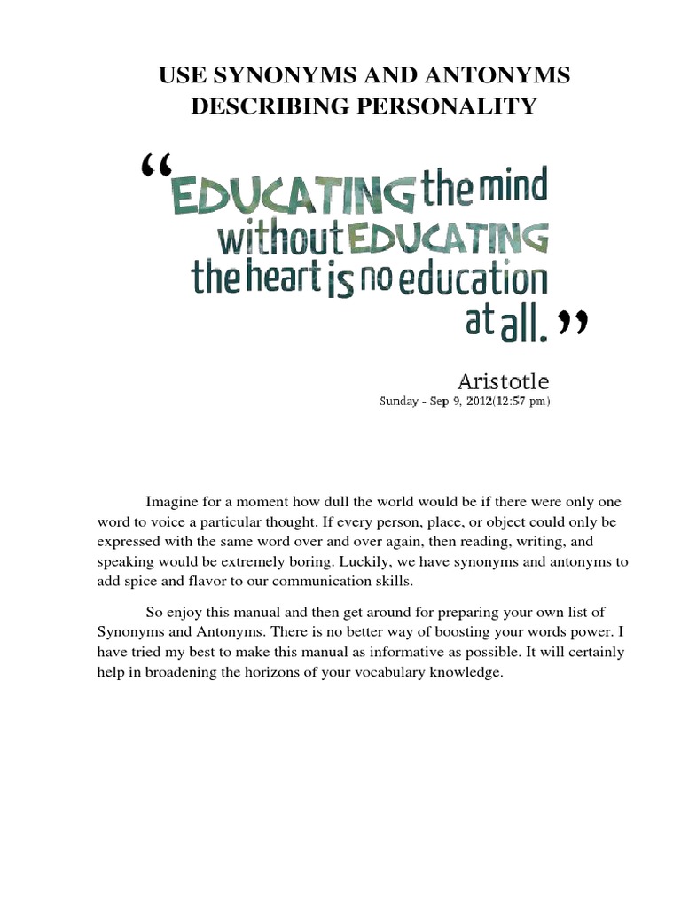 Use Synonyms and Antonyms | PDF | Cognitive Science | Interpretation ...