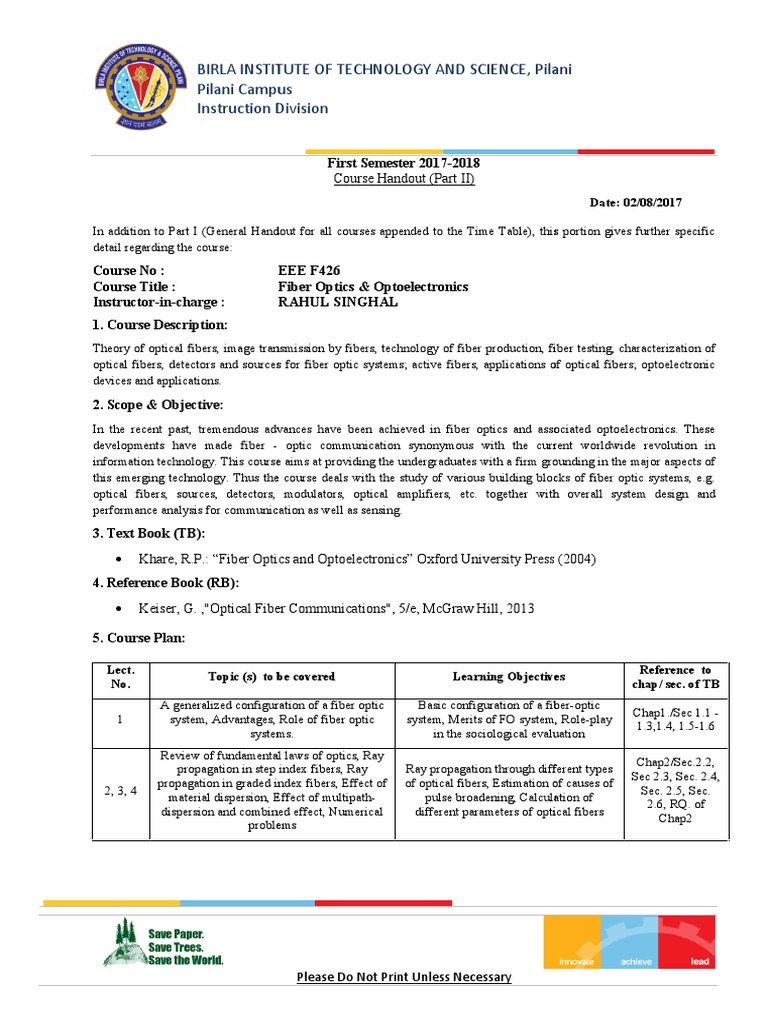 Fiber Optics Course Overview | PDF | Wavelength Division Multiplexing ...