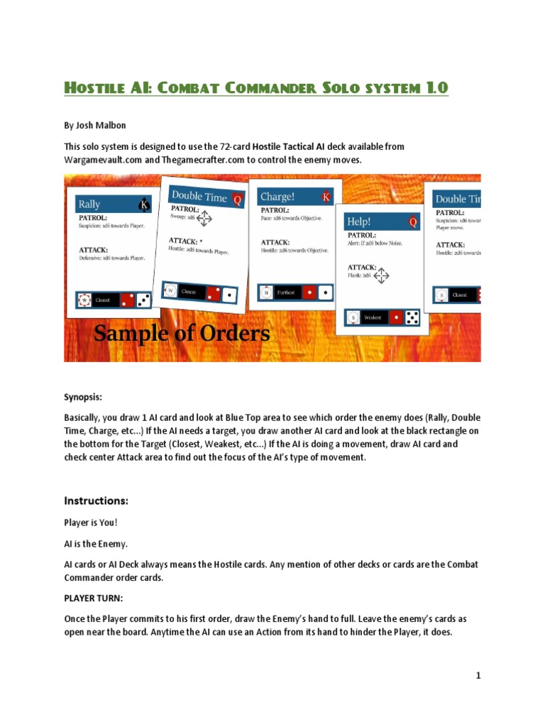 Hostile Tactical AI Combat Commander Rules | PDF | Flanking Maneuver ...