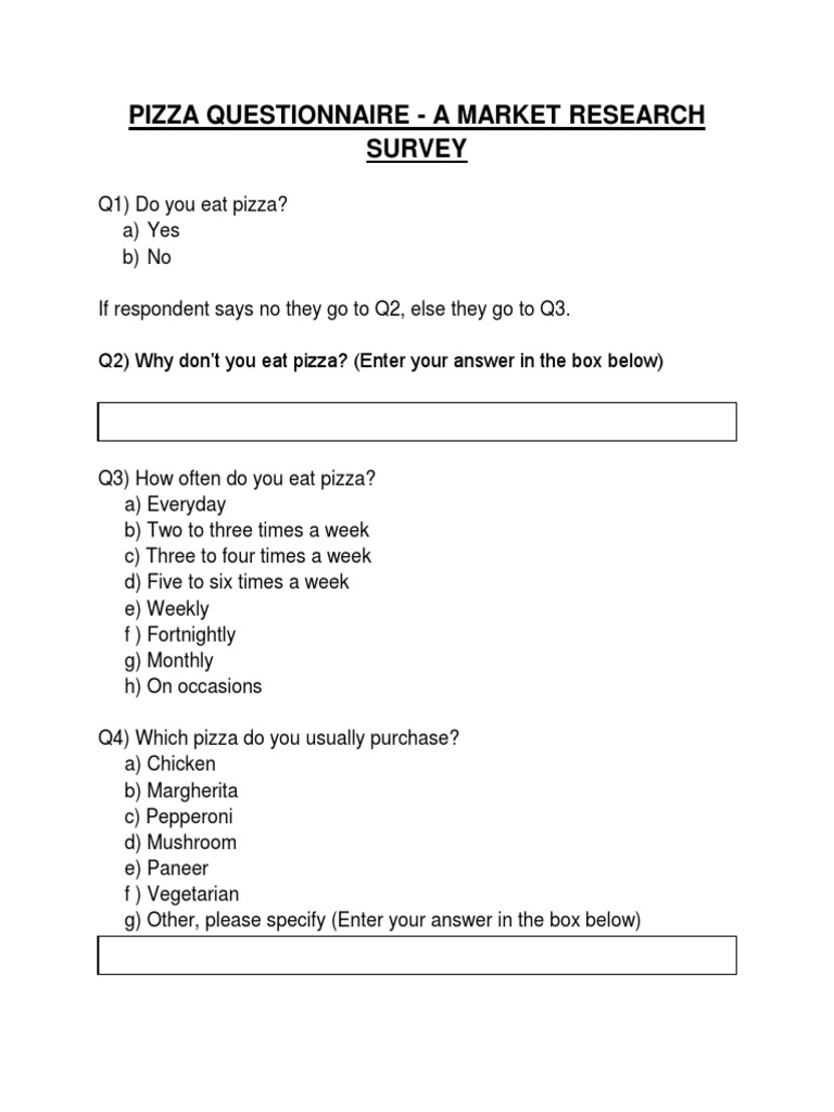 Pizza Questionnaire - A Market Research Survey | PDF | Pizza | Foods