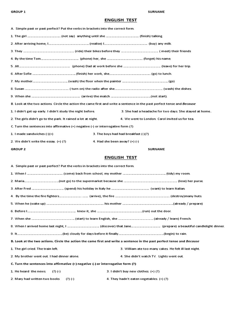 Test Past Perfect | PDF | Linguistics | Language Mechanics