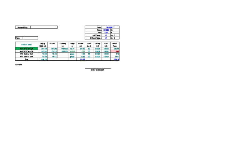 Bunker Calculation Report Template | PDF | Fuel Oil | Fuels