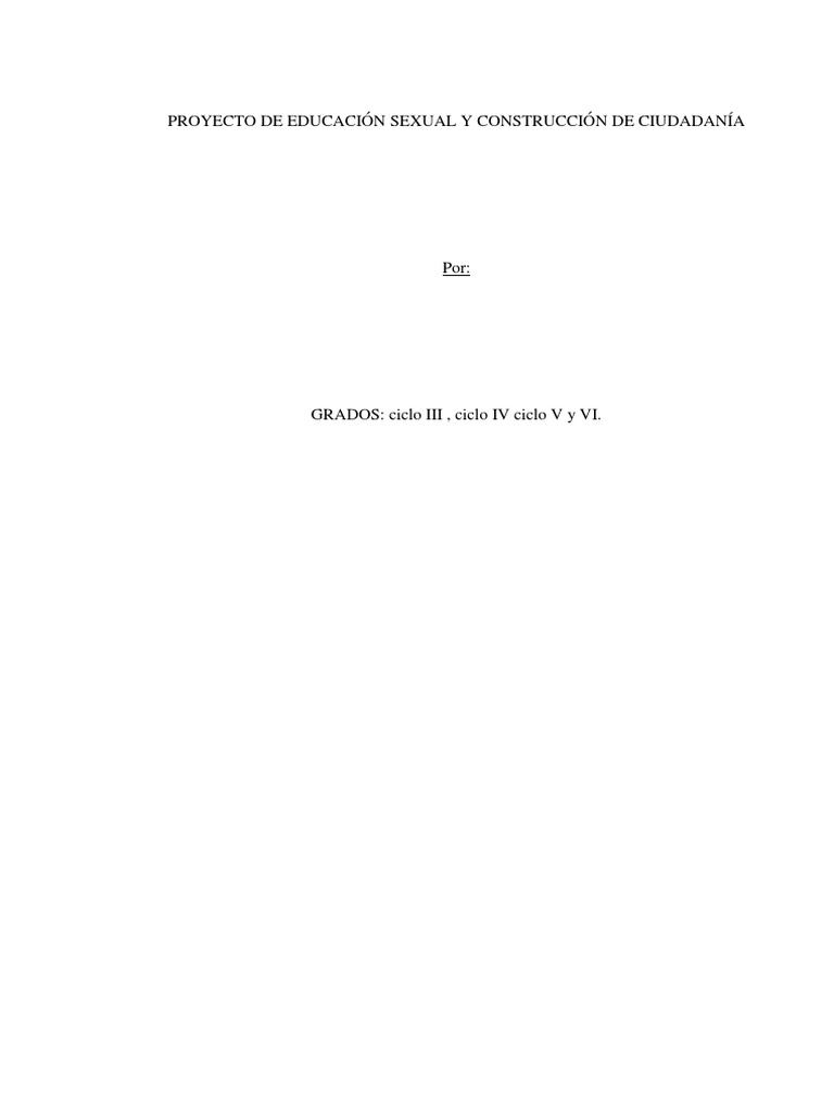 Proyecto De Educación Sexual Y Construcción De Ciudadanía Pdf La