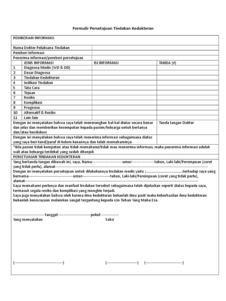 Formulir Persetujuan Tindakan Kedokteran | PDF | Hukum | Pengembangan Diri