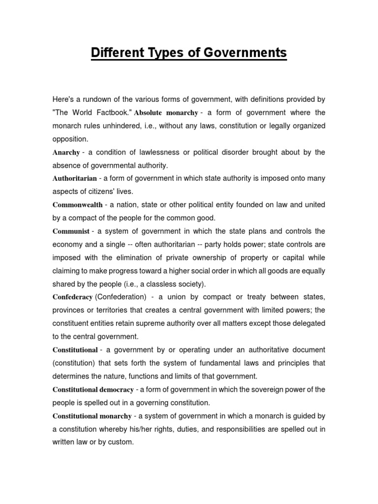 A Comprehensive Breakdown of Different Types of Governments: From ...
