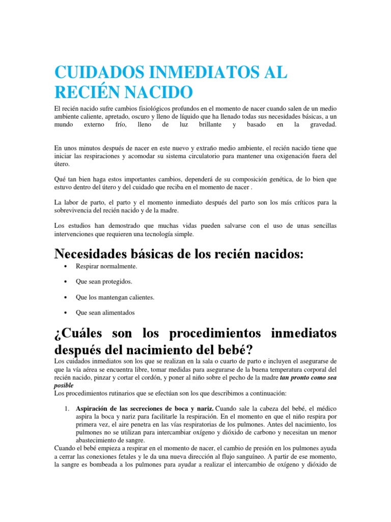 Cuidados Inmediatos Al Recién Nacido | PDF | Parto | Infantes