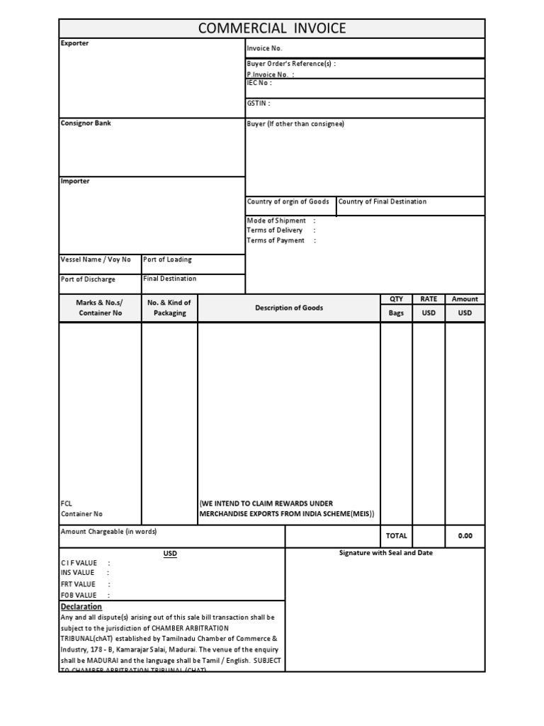 Commercial Invoice Packing List Format | PDF | Business Law | Business