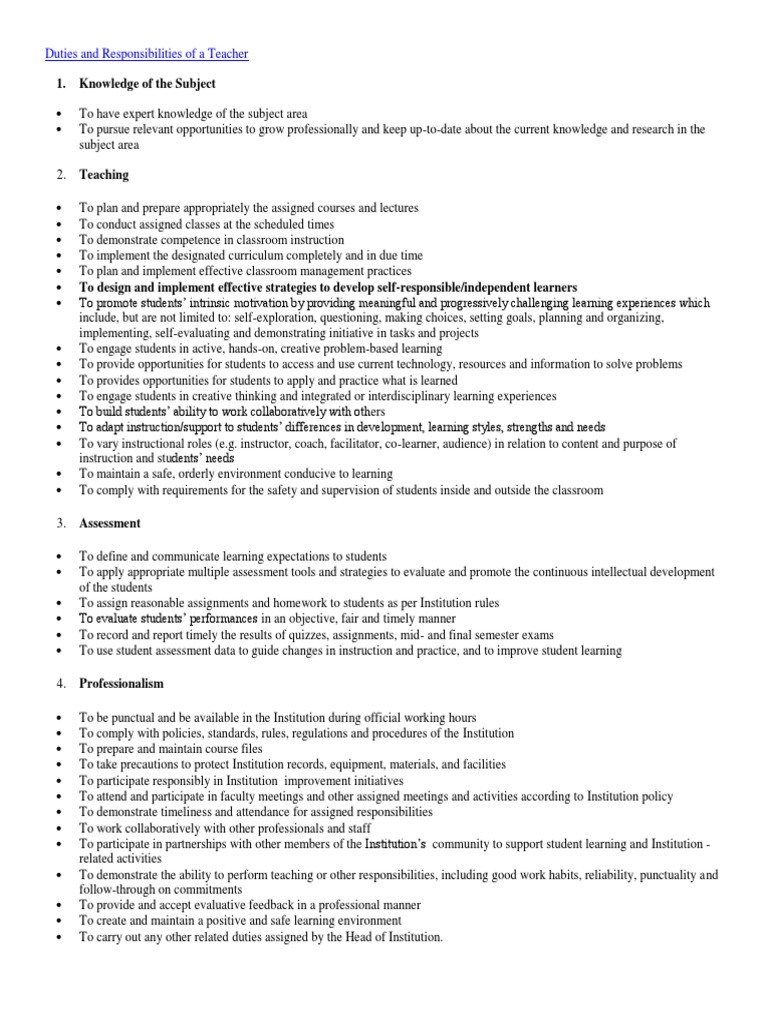 Duties and Responsibilities of Teacher and Non-Teaching Staff-1-1 | PDF ...