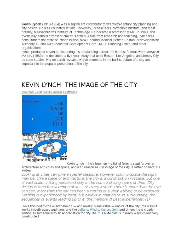 Kevin Lynch: The Image of The City | PDF | Perception | Cognitive Science