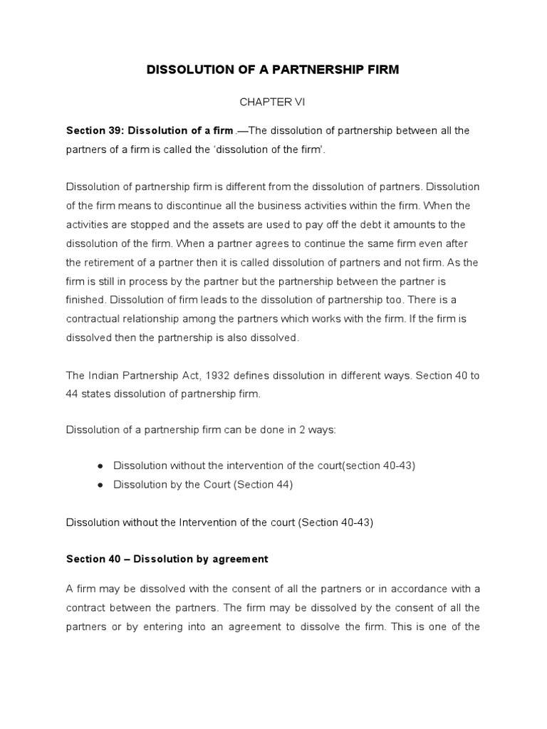 Dissolution Of A Partnership Firm Pdf Partnership Liquidation