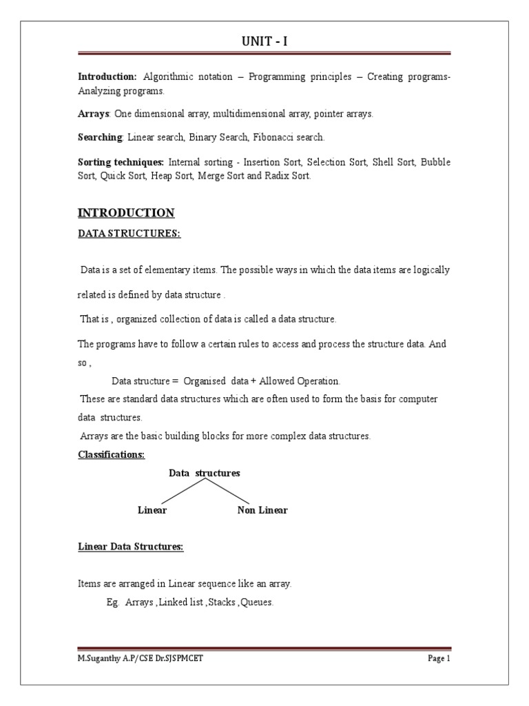 Unit - I: M.Suganthy A.P/CSE DR - SJSPMCET | Download Free PDF | Control Flow | Computer Data ...