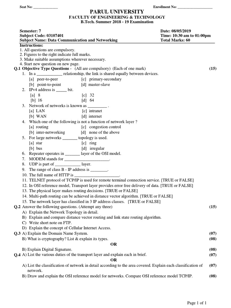 Data Communication Exam Paper 2019 | PDF | Internet Protocol Suite ...