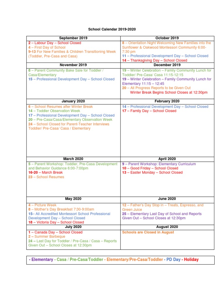 School Calendar 2019 - 2020 | PDF | May Observances | March Observances