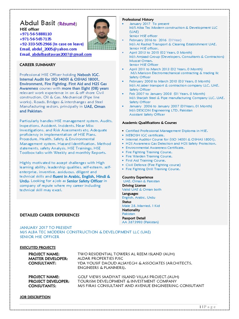 Senior HSE Officer Resume Overview | PDF | Safety | Occupational Safety ...