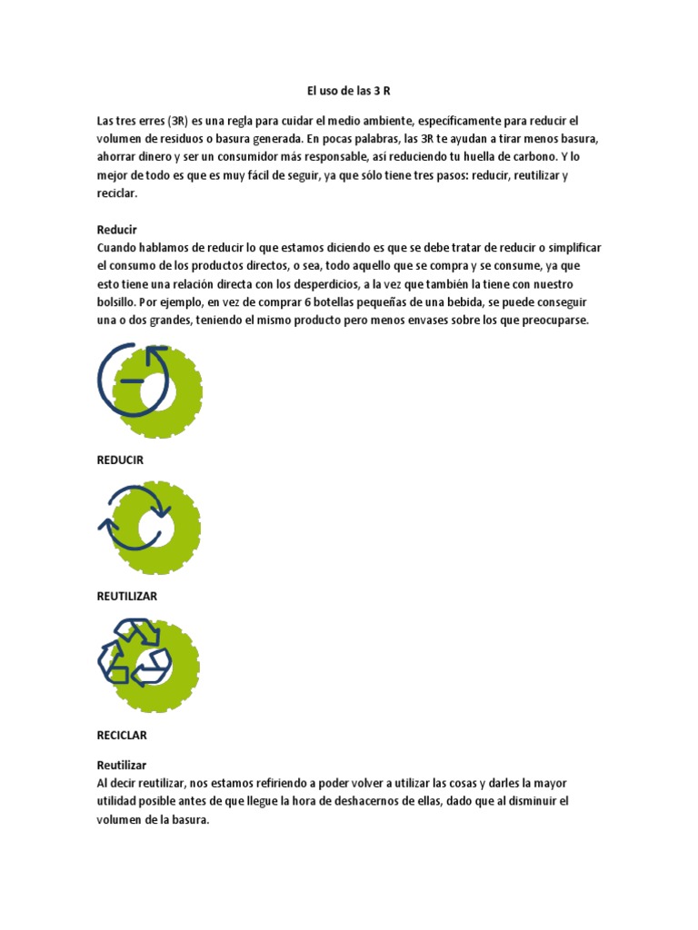 El Uso de Las 3 R | Descargar gratis PDF | Reciclaje | Residuos